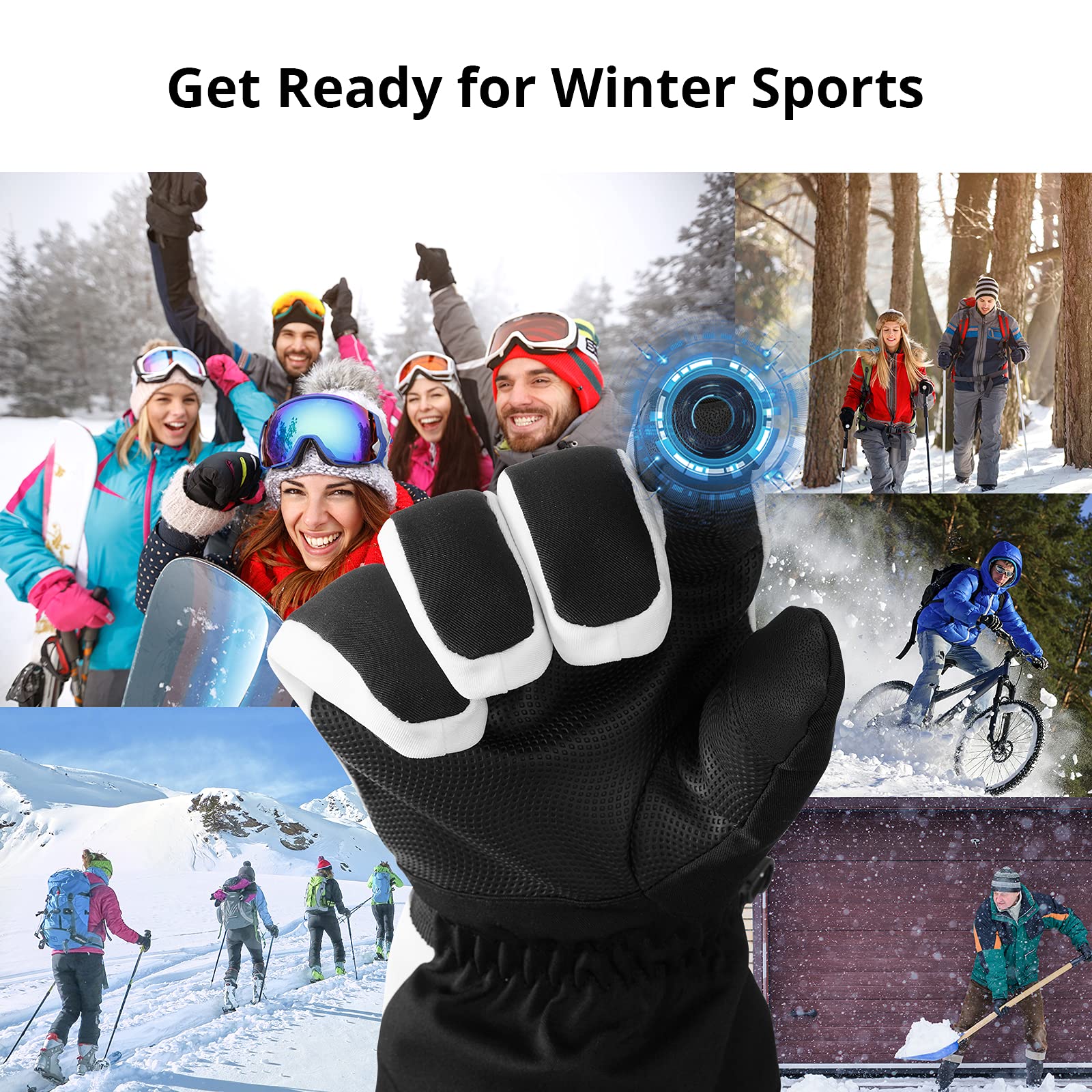 AKASO Heated Gloves for Men Women, Electric Heated Ski Gloves with 3 Heating Modes, Thermal Insulation Winter Hand Warmers with Rechargeable Battery-Overheating Protection- Best Gift, Black&White(XL)