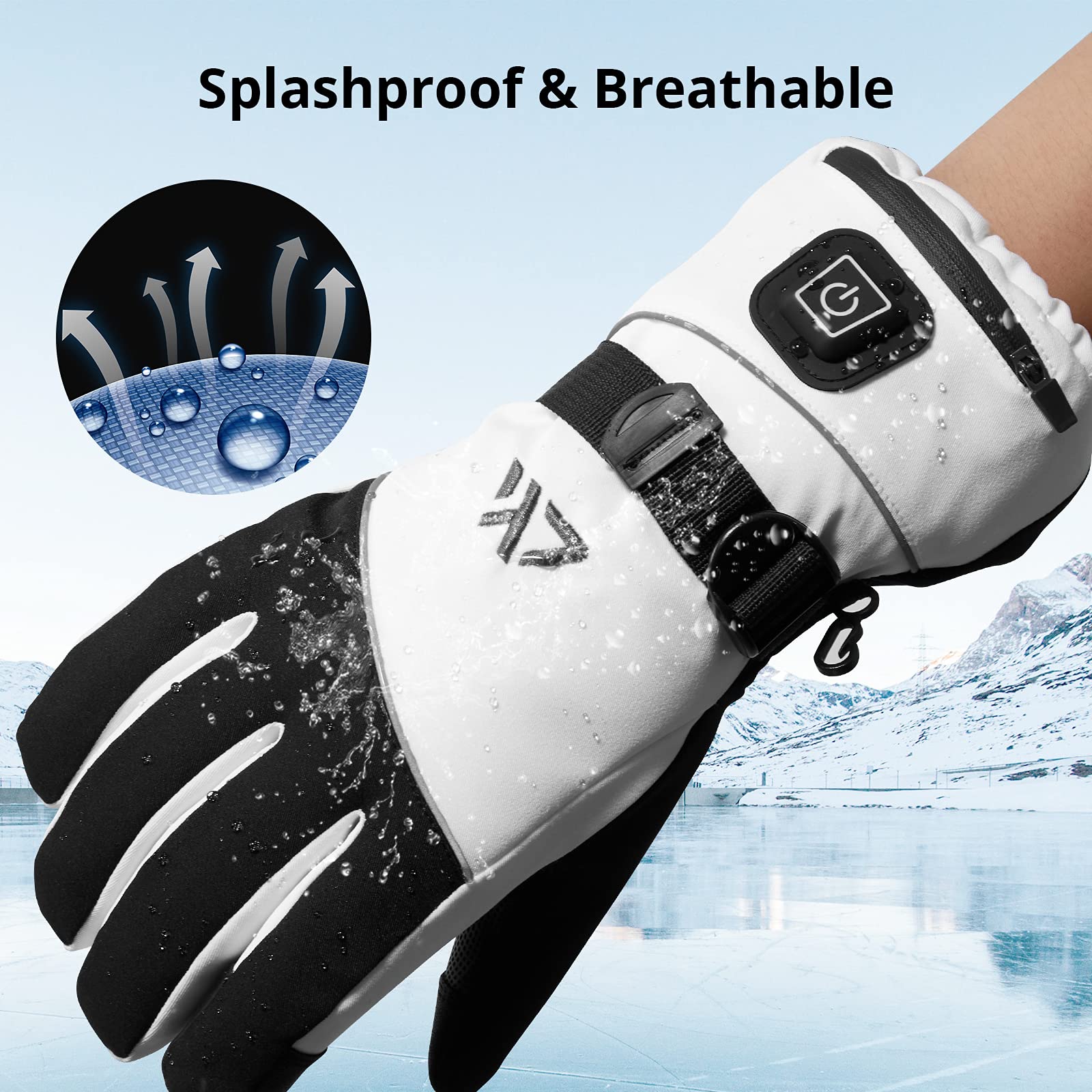 AKASO Heated Gloves for Men Women, Electric Heated Ski Gloves with 3 Heating Modes, Thermal Insulation Winter Hand Warmers with Rechargeable Battery-Overheating Protection- Best Gift, Black&White(XL)