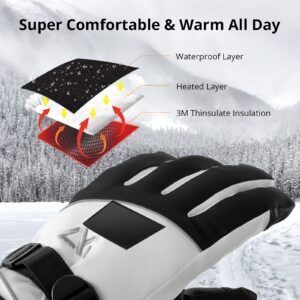 AKASO Heated Gloves for Men Women, Electric Heated Ski Gloves with 3 Heating Modes, Thermal Insulation Winter Hand Warmers with Rechargeable Battery-Overheating Protection- Best Gift, Black&White(XL)