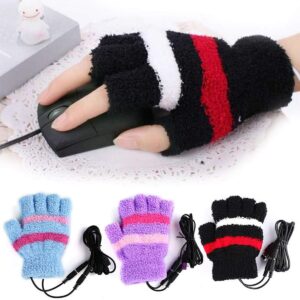 hofire usb heating winter gloves women hand warm gloves usb heater fingerless warmer mitten gloves (black)