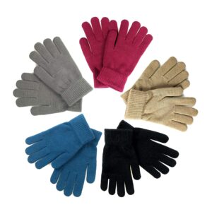 goledlf winter magic gloves for adults, 5 pairs of stretchy knit warm gloves for men, women and teens