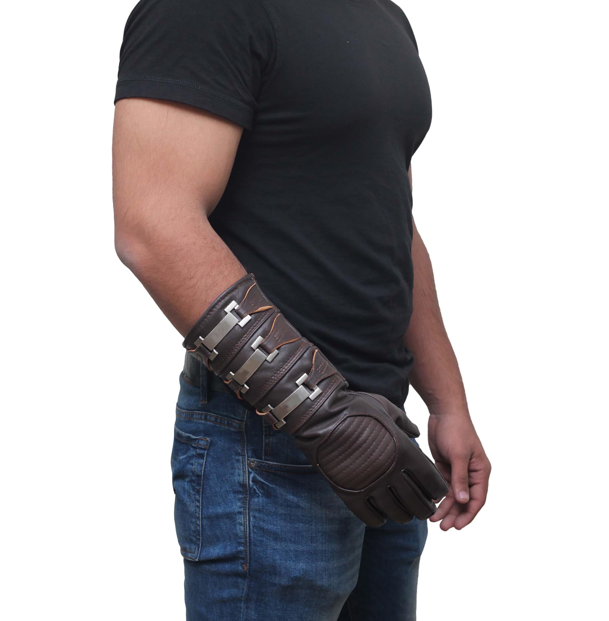 URBAN BUCK Real Leather Gauntlet Cosplay Mens Long Brown Right Hand Costume Glove (XXL)