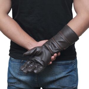 URBAN BUCK Real Leather Gauntlet Cosplay Mens Long Brown Right Hand Costume Glove (XXL)