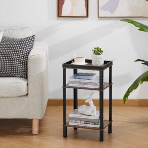 ZEXVIDA Side Table for Small Spaces,3 Tier End Table with Storage Shelf, Small Narrow Thin End Table Bedside Table,Nightstand for Hallway,Living Room, Bedroom, Office,Rustic Brown