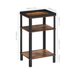 ZEXVIDA Side Table for Small Spaces,3 Tier End Table with Storage Shelf, Small Narrow Thin End Table Bedside Table,Nightstand for Hallway,Living Room, Bedroom, Office,Rustic Brown