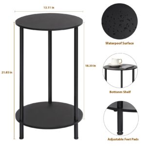 SEHERTIWY Small Round Side Table, 2 Tiers Farmhouse End Tables, Set of 2 Accent Tables for Small Spaces, Night Stands for Bedrooms Living Room, Coffee Tables with Storage Shelf, Black