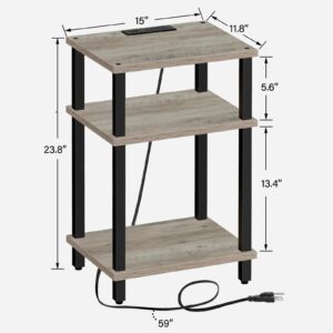 TUTOTAK Set of 2 End Table with Charging Station, Side Table with USB Ports and Outlets, Nightstand, 3-Tier Storage Shelf, Sofa Table for Small Space TB01BG0422