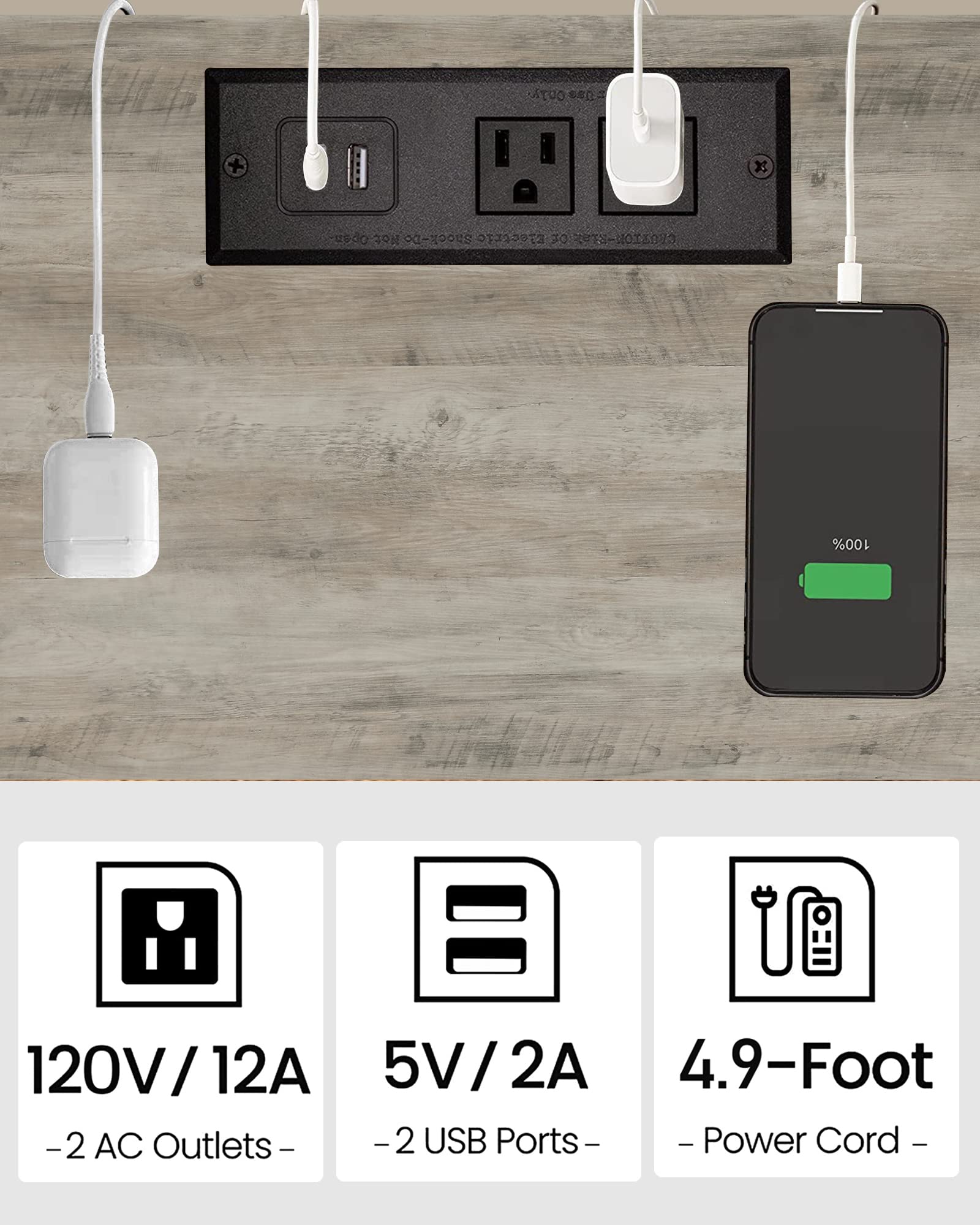 TUTOTAK Set of 2 End Table with Charging Station, Side Table with USB Ports and Outlets, Nightstand, 3-Tier Storage Shelf, Sofa Table for Small Space TB01BG0422