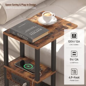 TUTOTAK C Shaped End Table with Charging Station, Side Table with 2 USB Ports and Outlets, Snack Table for Couch and Bed, Small Sofa Table for Small Spaces, Living Room, Bedroom V1TB01BB043