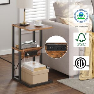 TUTOTAK C Shaped End Table with Charging Station, Side Table with 2 USB Ports and Outlets, Snack Table for Couch and Bed, Small Sofa Table for Small Spaces, Living Room, Bedroom V1TB01BB043