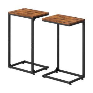 fogein c shaped end table set of 2,c table end table, end tables living room set of 2, slide under sofa table, small side table for couch, sofa side table for living room, bedroom, metal frame(brown)