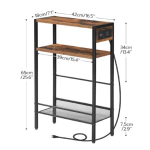 HOOBRO Small Narrow Side Table with Charging Station Set of 2, Skinny End Table for Small Spaces, Slim Nightstand with USB Ports Outlet, Sofa Beside Table with Storage Shelf BF102UBZP201