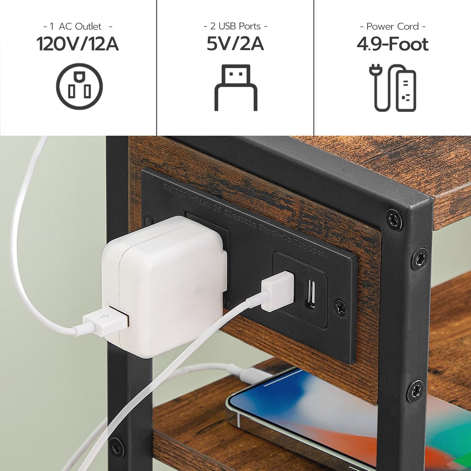 HOOBRO Small Narrow Side Table with Charging Station Set of 2, Skinny End Table for Small Spaces, Slim Nightstand with USB Ports Outlet, Sofa Beside Table with Storage Shelf BF102UBZP201