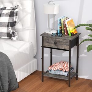 Night Stand Beside Tables with Drawers Nightstand for Small Spaces Side Table with Storage Shelf Rustic End Table Small Night Stand for Bedroom, Living Room, Study, Office, Pantry