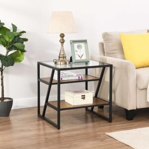 black side table end with storage shelf tempered glass coffee metal frame for living room modern contemporary rectangular mdf includes hardware