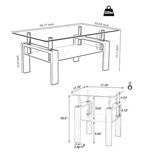 Coffee Table Set, Glass Coffee Table and 2 End Tables, Modern Table Set for Living Room, (Black, coffee table + 2 end tables)