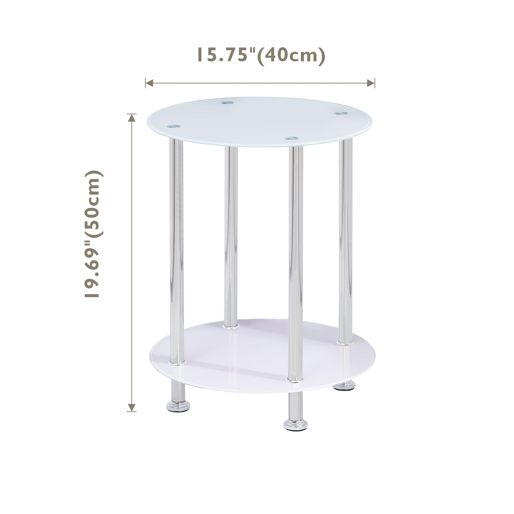 ROOIOME 2-Tier 15.75" Glass Round End Table, Glass Sofa Side Table with Storage Shelf for Living Room, Bedroom, White