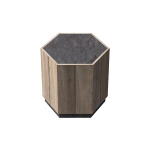 Tidyard Hexagonal Rural Style Garden Retro with Drawer Living Room Corner Table Textured Black and Warm Oak Sofa End Side Table, Bedside Nightstand for Living Room Bedroom Kitchen Bathroom