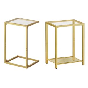 hoobro c-shaped end table and side table bundle, tempered glass bedside table, modern metal frame, for office, bedroom, living room, study gd04sf01-gd76bz01