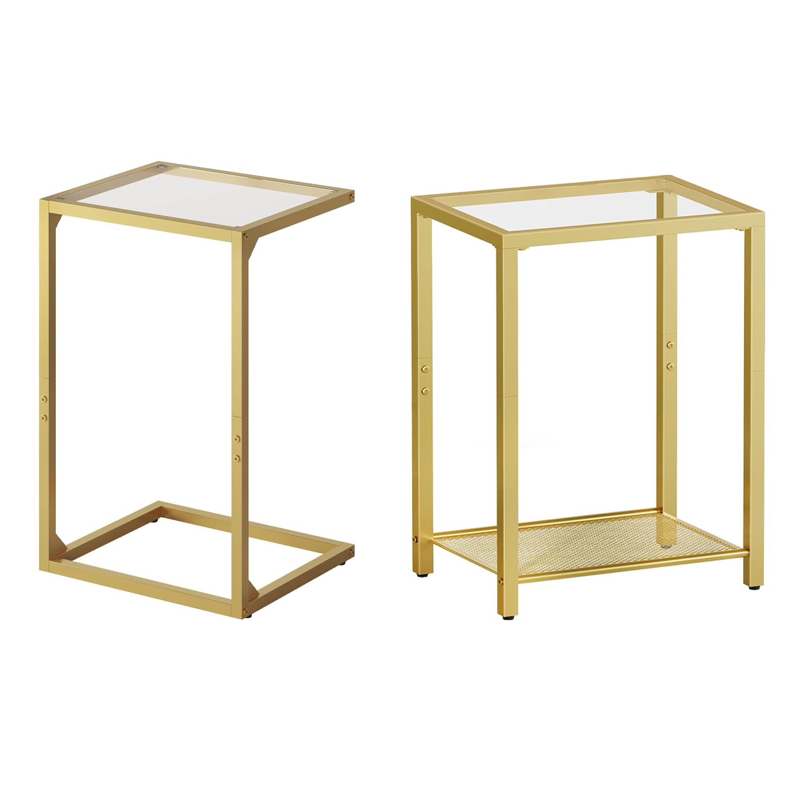 HOOBRO C-Shaped End Table and Side Table Bundle, Tempered Glass Bedside Table, Modern Metal Frame, for Office, Bedroom, Living Room, Study GD04SF01-GD76BZ01