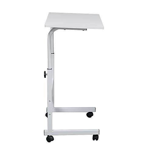 Side Table for Couch, C Table with Wheels for Couch Bed Recliner, Sofa Side Table Desk with Wheels, Tray Table Portable Side Table for Bed, Table Laptop Cart, Height Adjustable Coffee Snack Table