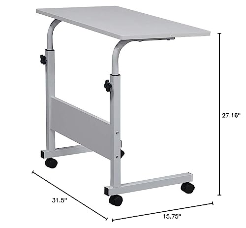 Side Table for Couch, C Table with Wheels for Couch Bed Recliner, Sofa Side Table Desk with Wheels, Tray Table Portable Side Table for Bed, Table Laptop Cart, Height Adjustable Coffee Snack Table