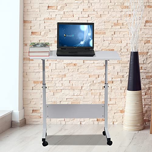 Side Table for Couch, C Table with Wheels for Couch Bed Recliner, Sofa Side Table Desk with Wheels, Tray Table Portable Side Table for Bed, Table Laptop Cart, Height Adjustable Coffee Snack Table