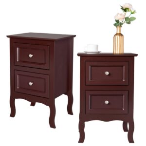 wood nightstand set of 2, end table side table with 2 drawer, modern wood night stand with 2 drawers,bedside table for bedroom, living room, sofa couch,college dorm,brown