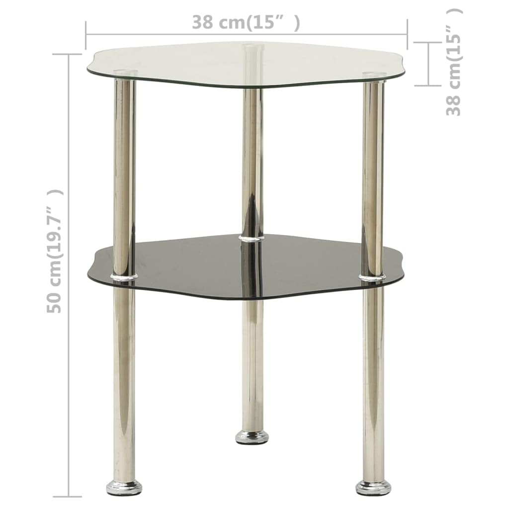 QJBSAVVA 2-Tier Side Table Transparent & Black 15"x15"x19.7" Tempered Glass,Console Table Laptop Table Plant Stand Accent Tables Suitable for Home, Office, Bedroom, Meeting Room