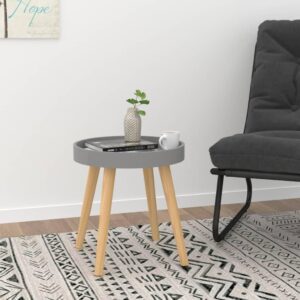 vraxo side table gray 15"x15"x15.7" engineered wood&solid wood pine,end tables-6.38lbs