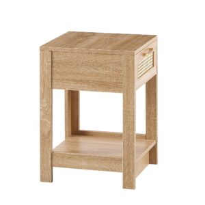 VENBER 15.75" Rattan End Table with Drawer, Modern Side Table,Sofa Table, Nightstand for Bedroom Living Room(Natural)