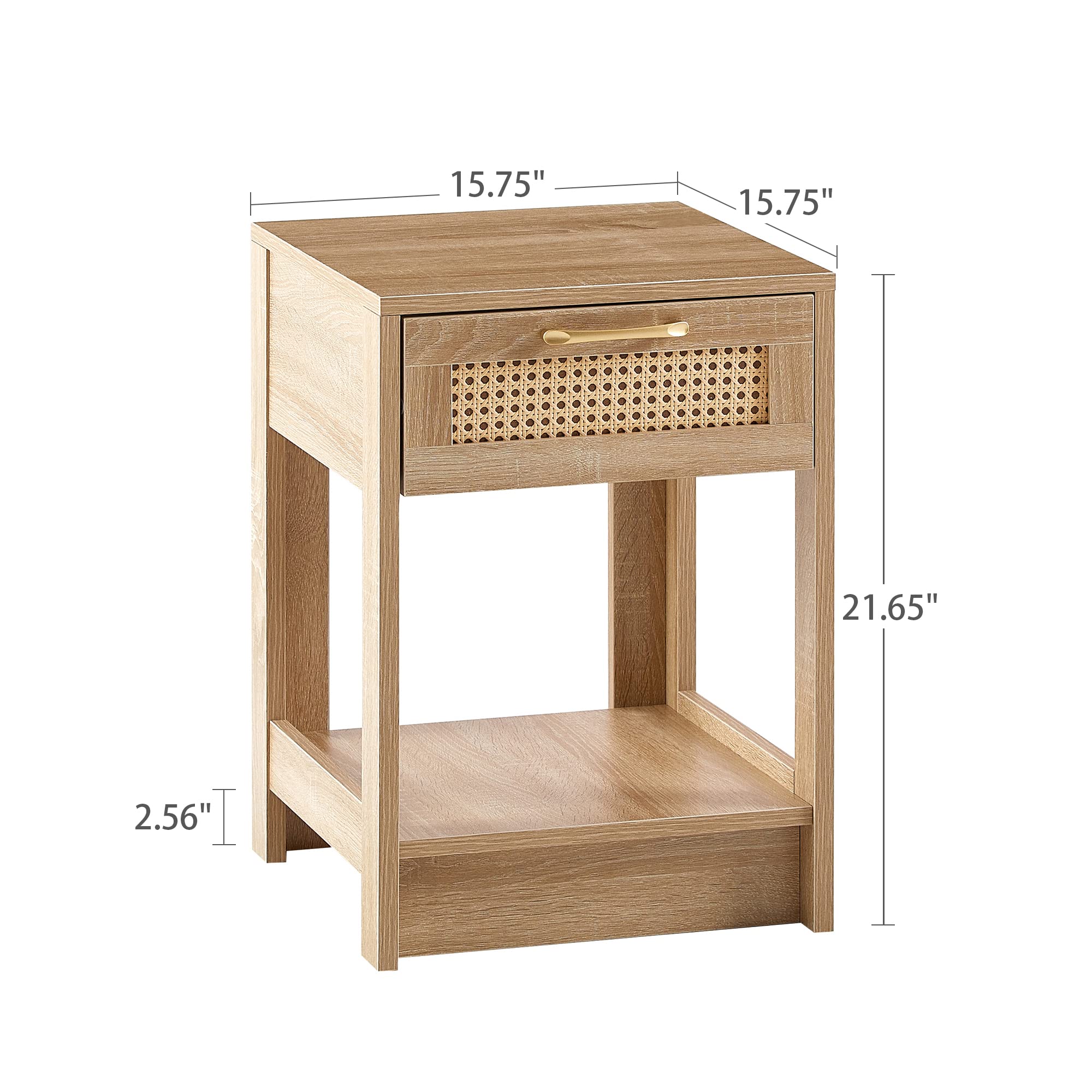 VENBER 15.75" Rattan End Table with Drawer, Modern Side Table,Sofa Table, Nightstand for Bedroom Living Room(Natural)