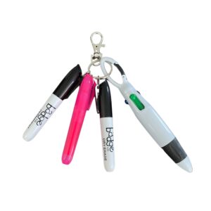 badge reel accessory, mini pen, highlighter, permanent marker, dry erase marker to attach to badge reel or id lanyard, custom set for nurses, doctors, pas, cnas (pink highlighter - black dry erase)