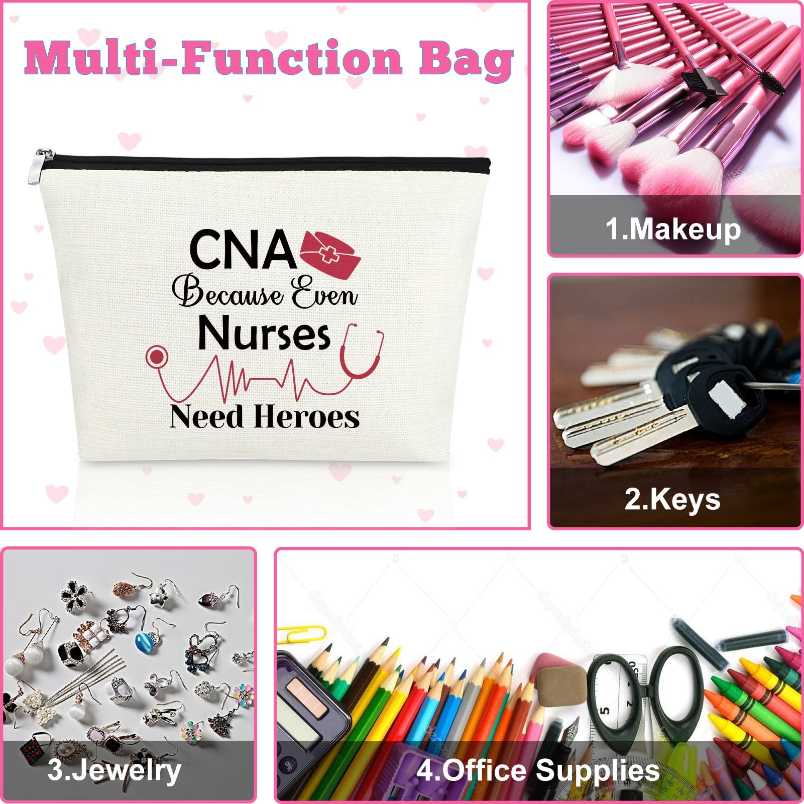 CNA Gift Certified Nurse Assistant Makeup Bag 2 Pieces Graduation Gift CNA Certified Nurses Day Gift Appreciation Gift Nursing School Medical Student Gift Retirement Gift Nursing Gifts for Coworkers