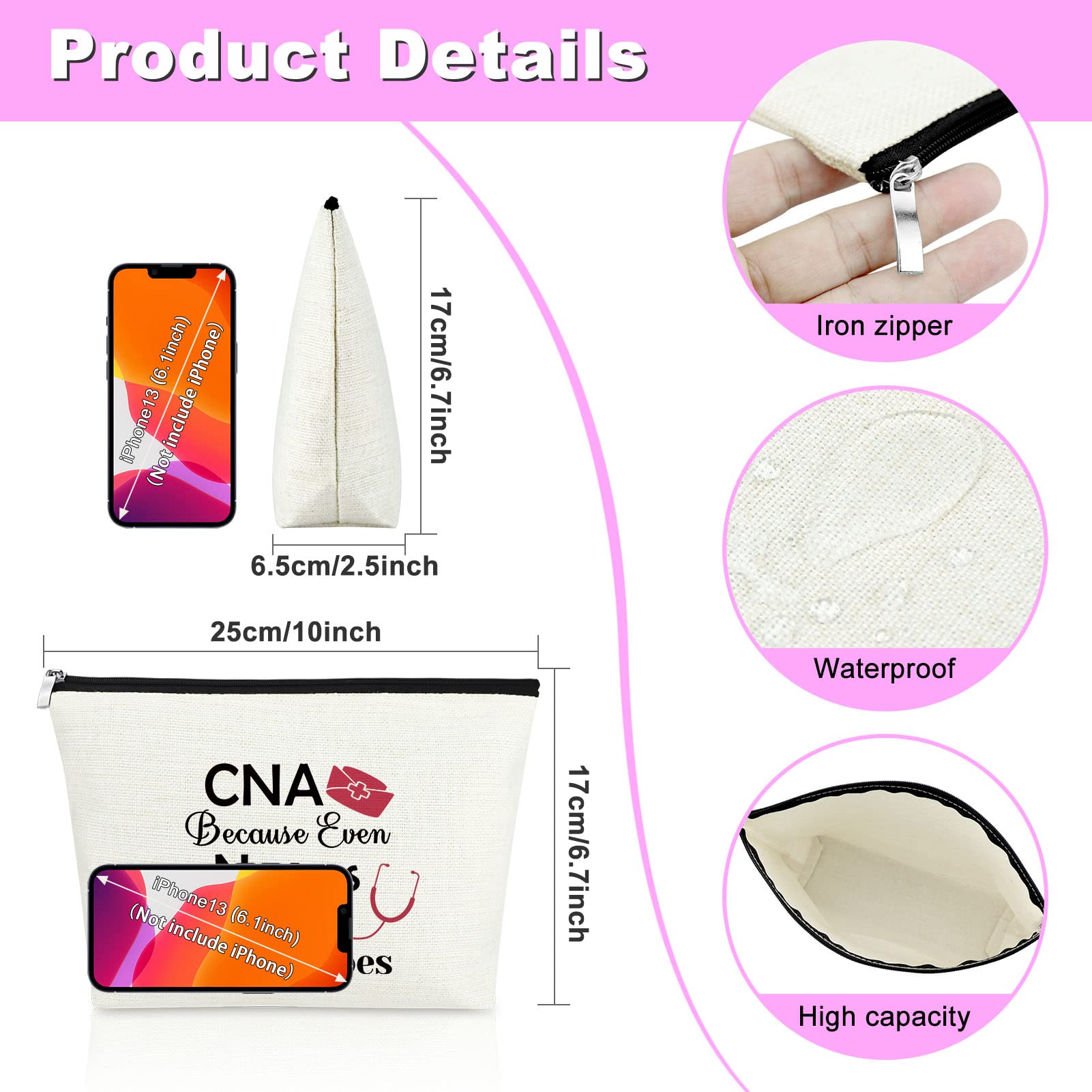 CNA Gift Certified Nurse Assistant Makeup Bag 2 Pieces Graduation Gift CNA Certified Nurses Day Gift Appreciation Gift Nursing School Medical Student Gift Retirement Gift Nursing Gifts for Coworkers