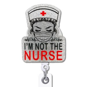 yazmeen nurse retractable badge reel with alligator clip i'm not the nurse id card badge holder funny medical badge funny silver glitter badge reel gift for rn cna lpn nurse doctor medical staff