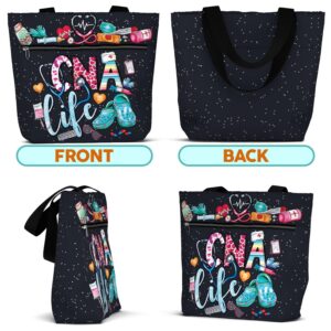 84hoods 15 inch Large Tote Bag for Work for Women. Shoulder Bag Gift for CNA Nurse. Waterproof Cute Graphic Aesthetic Bag with Pockets and Zipper Galaxy Pattern.