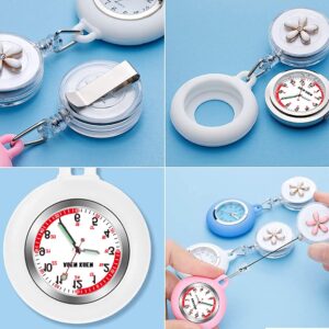 AGEN KGEN 3X Retractable Nurse Watch for Nurses Doctors, Clip-on Hanging Lapel Nurse Watch Silicone Cover Brooch Fob Pocket Watch Badge Reel (Pink)