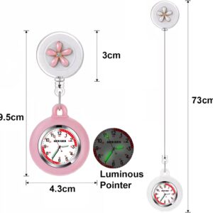 AGEN KGEN 3X Retractable Nurse Watch for Nurses Doctors, Clip-on Hanging Lapel Nurse Watch Silicone Cover Brooch Fob Pocket Watch Badge Reel (Pink)