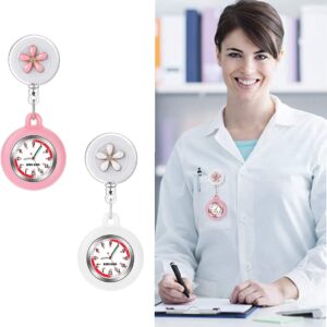 AGEN KGEN 3X Retractable Nurse Watch for Nurses Doctors, Clip-on Hanging Lapel Nurse Watch Silicone Cover Brooch Fob Pocket Watch Badge Reel (Pink)