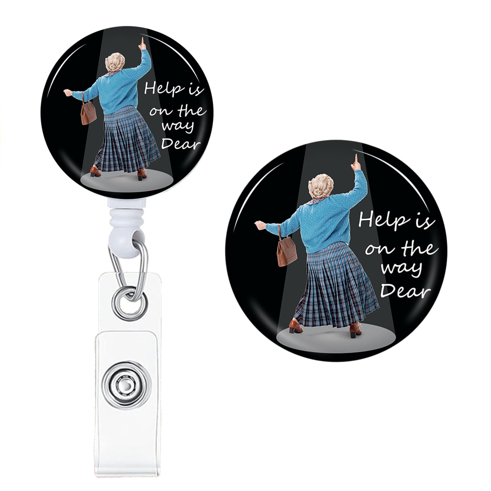 Help is on The Way Dear Badge Reel,Funny Badge Reels Retractable,Badge Holder Retractable Clip，Retractable Badge Holders for Nurses Office Teacher Blcak