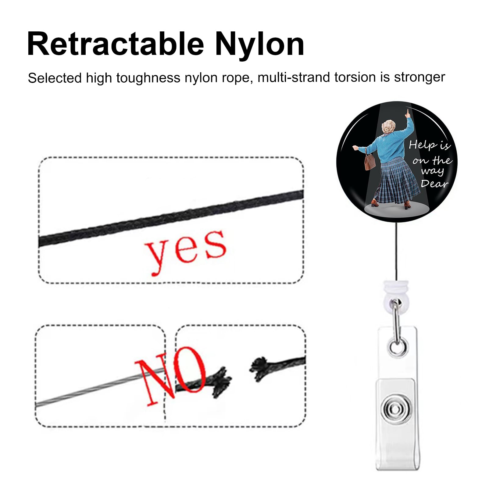 Help is on The Way Dear Badge Reel,Funny Badge Reels Retractable,Badge Holder Retractable Clip，Retractable Badge Holders for Nurses Office Teacher Blcak