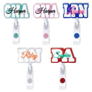 custom cute name retractable badge reel rn cna lpn cma ma pct lvn bsn pt foc lab mls badge reel for nurses | personalized acrylic nurse badge holder rn | nurse id decor | nurse gift doctor gift