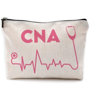 Pink CNA Certified Nursing Assistant Makeup Bag Travel Cosmetic Bags for Women Girls,Retro 70s Groovy Cosmetic Bags with Zipper Pouch Travel Toiletry Case,CNA Medical Student Gift,CNA Week Gift