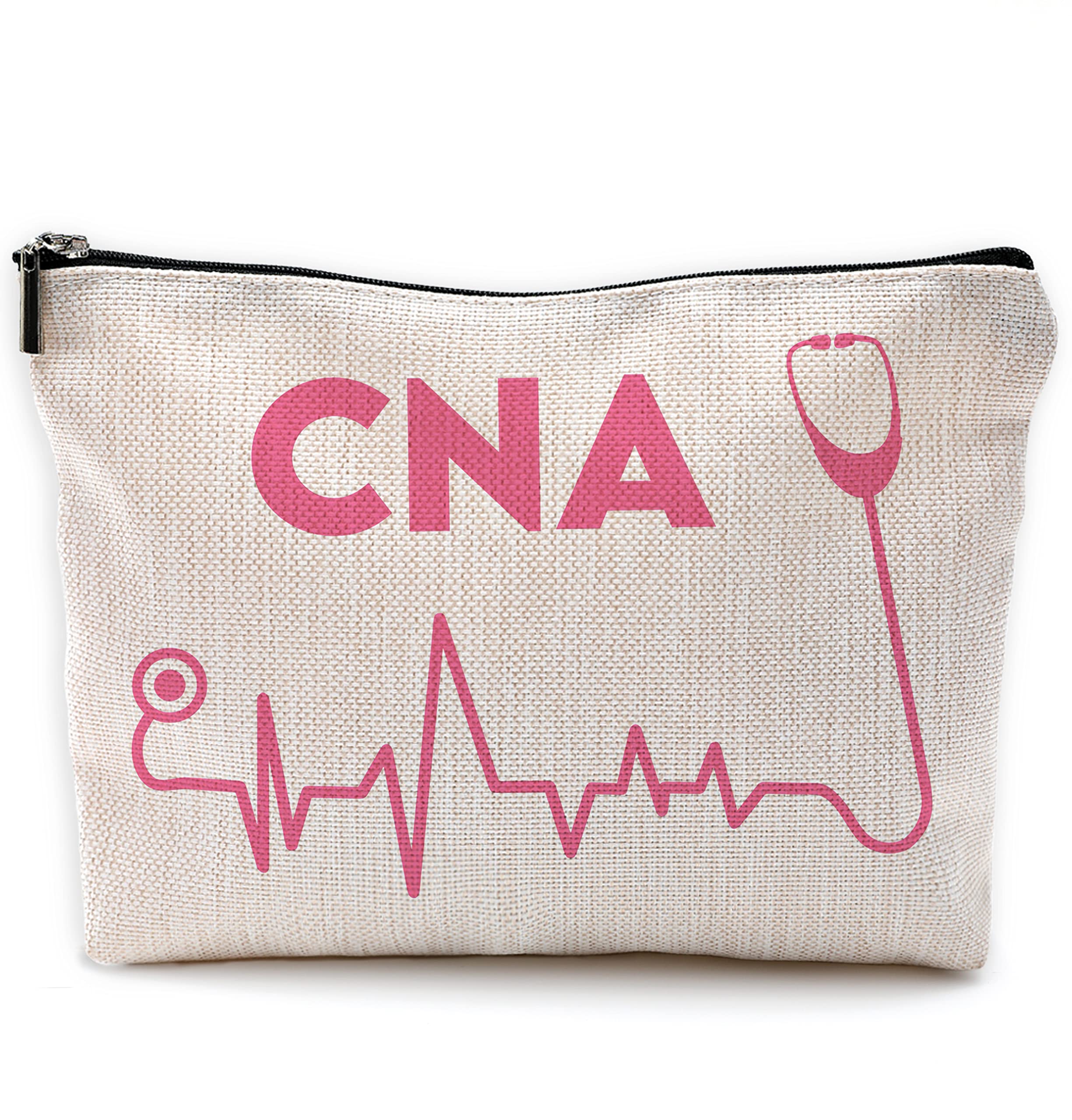 Pink CNA Certified Nursing Assistant Makeup Bag Travel Cosmetic Bags for Women Girls,Retro 70s Groovy Cosmetic Bags with Zipper Pouch Travel Toiletry Case,CNA Medical Student Gift,CNA Week Gift