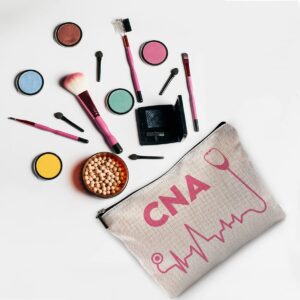 Pink CNA Certified Nursing Assistant Makeup Bag Travel Cosmetic Bags for Women Girls,Retro 70s Groovy Cosmetic Bags with Zipper Pouch Travel Toiletry Case,CNA Medical Student Gift,CNA Week Gift