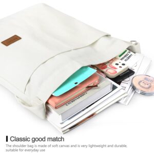 Durable Canvas Tote Bag with External Pocket Design, Stylish Appearance, Adjustable Shoulder Strap (White)