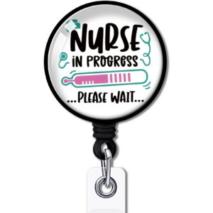 yazmeen nurse in progress please wait retractable badge reel with alligator clip funny id badge holder funny nurse student badge clear name card holder for rn lpn cna nursing doctor teacher student