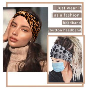 Aceorna Boho Button Headband Wide Knotted Hairbands Stretch Nurse Headbands Women Head Wraps Workout Ear Saver Hair Band Leopard Turban Headwear Yoga Hair Accessories for Women and Girls 3 Pcs (Set A)