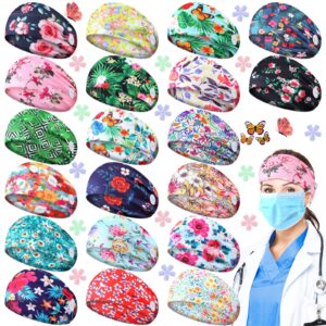 jexine 20 pcs nurse headbands with button for women nursing headbands for nurses doctors nursing accessories mask headbands non slip hair bands for ear protection men girls workout yoga(floral)